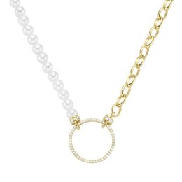 Collier "mit wei&szlig;en Muschelkern-Perlen und Zirkonia, Silber 925", gold, Giorgio Martello MILANO, Halsketten, Damen, 45cm, Silber 925 (Sterlingsilber), Collier