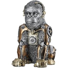 Dekoobjekt Gilde, B:17,5cm H:31cm T:23,5cmsilberfarben, Kunstharz, Dekofiguren, "Figur Gorilla Steampunk Gorilla silberfarben H. 31 cm"