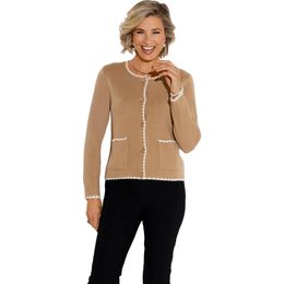 Damen Jacquardstrickjacke mit Schmuckkn&ouml;pfen camel, Gr&ouml;&szlig;e 40