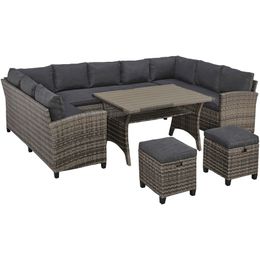 Gartenlounge-Set Konifera "Rotterdam", grau (grau,), Polyrattan, Sitzm&ouml;bel-Sets, Gartenm&ouml;bel-Set, Polyrattan, Stahl, Tischplatte aus Nonwood