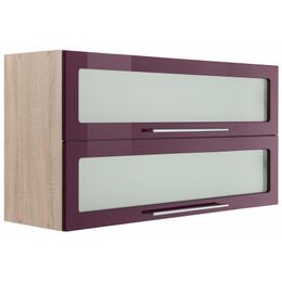 Glash&auml;ngeschrank KOCHSTATION "KS-Samos", lila (aubergine hochglanz, eiche sonoma), B:110cm H:57cm T:34cm, Schr&auml;nke, Glash&auml;ngeschrank, mit 2 Klappen