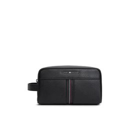 Kulturbeutel Tommy Hilfiger "TH CENTRAL WASHBAG", Damen, Gr. B/H/T: 21cm x 12,5cm x 10cm, schwarz, Lederimitat, Taschen Kulturbeutel, Unisex Minibag, Hygienebeutel mit praktischer Handschlaufe