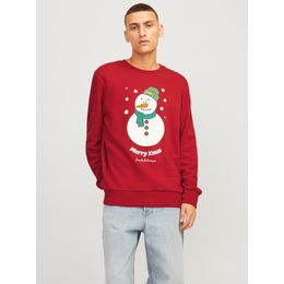 Jack & Jones Sweatshirt JACK & JONES "JJXMAS JOLLY SWEAT CREW NECK", Herren, Gr. S, gr&uuml;n (scarlet sage), angeraute Sweatware, Obermaterial: 88% Baumwolle, 12% Polyester, bedruckt, normal, Rundhals, Rippb&uuml;ndchen, Sweatshirts Sweatshirt