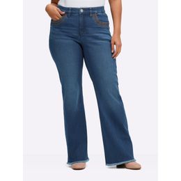 sheego Damen Bootcut-Jeans mit Fransensaum, blue-stone-washed, Gr&ouml;&szlig;e 42