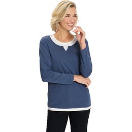Damen 2-in-1-Shirt mit kontrastfarbenen Eins&auml;tzen jeansblau, Gr&ouml;&szlig;e 50