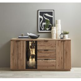 Sideboard Innostyle "Donna Sideborad, 180x93x48 (BxHxT)", wildeiche bianco, anthrazit, B:180cm H:93cm T:48cm, ABS-Kunststoff, Aluminium, Glas, Holzwerkstoff, Massivholz, Metall, Sideboards, Sideboard, Beleuchtung optional bestellbar, 3 t&uuml;rig, 3 Schubkasten, Softclose