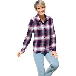 Damen Flanellbluse mit krempelbaren &Auml;rmeln marine-ecru-kariert, Gr&ouml;&szlig;e 52