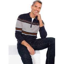 Herren Polopullover mit platziertem Streifen-Muster marine-steingrau, Gr&ouml;&szlig;e 54