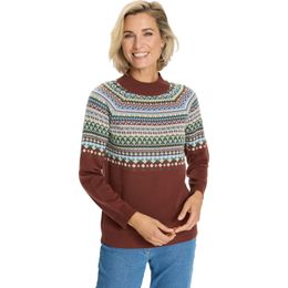 Damen Norwegerpullover mit Raglan-&Auml;rmeln rotbraun-himmelblau-gemustert, Gr&ouml;&szlig;e 38