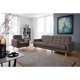 3-Sitzer exxpo - SOFA FASHION "Nappa, Schlafsofa, bequem, zeitloses Design, L-Form", braun (coffee), B:222cm H:87cm T:78cm, Struktur ( 100% Polyester), Sofas, tolle Detailverarbeitung, mit Bettfunktion und Bettkasten
