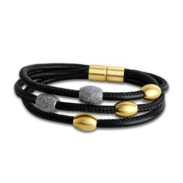 Armband ZEEme "Edelstahl gelb plattiert mit Stardust grau 20cm Leder", schwarz, Armb&auml;nder, Damen, 20cm, Edelstahl, matt, Armband