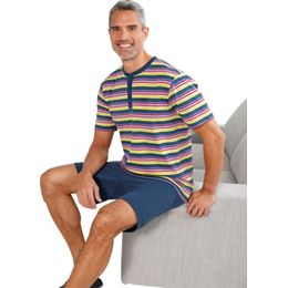 Herren Shorty mit kurzer Knopfleiste dunkelblau-geringelt, Gr&ouml;&szlig;e 56/58