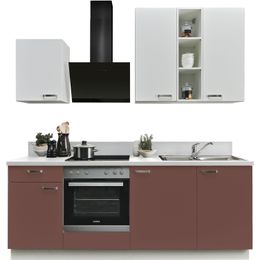 K&uuml;chenzeile KOCHSTATION "KS-Bari", wahlw. mit E-Ger&auml;ten", wei&szlig; (k&uuml;che: wei&szlig;, korpus: wei&szlig;, arbeitsplatte: wei&szlig; steinstruktur), B:220cm T:60cm, Komplettk&uuml;chen-Sets, K&uuml;chenzeile, Soft-Close-Funktion und Vollauszug, vormontiert, Breite 220 cm