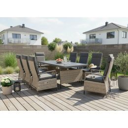 Garten-Essgruppe Konifera "New Monaco", dunkelgrau, beige, beige, dunkelgrau, Aluminium, Glas, Wicker/Kunststoffgeflecht, Sitzm&ouml;bel-Sets, bestehend aus 8 St&uuml;hlen, 8 Sitzauflagen und 1 Tisch