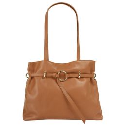 Henkeltasche Samantha Look, Damen, Gr. B/H/T: 36cm x 26cm x 15cm onesize, braun (cognac), Leder, leicht gl&auml;nzend, unifarben, Taschen, echt Leder, Made in Italy