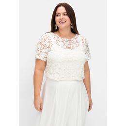 sheego Damen Tunikashirt aus floraler Spitze, hinten offen, offwhite, Gr&ouml;&szlig;e 56