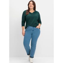 sheego by Joe Browns sheego Gro&szlig;e Gr&ouml;&szlig;en Langarmshirt mit V-Ausschnitt, tiefgr&uuml;n, Gr&ouml;&szlig;e 56/58 - Damen