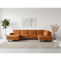 Wohnlandschaft Home Affaire, B:350cm H:85cm T:206cmbrick rot, 100% Polyester, Sofas, "Pinto, 350 cm, U-Form, XXL, mit Ottomanen", Cord, Chenille,