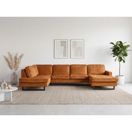 Wohnlandschaft Home Affaire, B:350cm H:85cm T:206cmbrick rot, 100% Polyester, Sofas, "Pinto, 350 cm, U-Form, XXL, mit Ottomanen", Cord, Chenille,