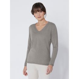 CREATION L PREMIUM Wit Damen Kaschmirpullover mit V-Ausschnitt, grau-meliert, Gr&ouml;&szlig;e 36/38