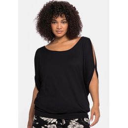sheego Damen Shirt mit geschlitzten &Auml;rmeln, schwarz, Gr&ouml;&szlig;e 56/58