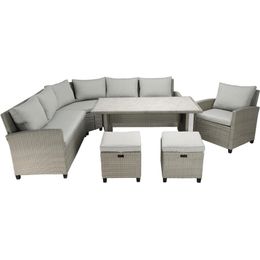 Gartenlounge-Set Konifera "Keros Premium XL", grau,, Polyrattan, Stahl, Sitzm&ouml;bel-Sets, bestehend aus 3 Sofas, 1 Sessel, 2 Hocker, 14 Sitzauflagen, 1 Tisch