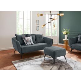 2,5-Sitzer Home Affaire "Baggio, Breite 196 cm, modern romantisches Design", blau (ocean), B:196cm H:80cm T:103cm, Sofas, Zierkissen inklusive, Komfortsitzh&ouml;he 45 cm, schwarze Metallf&uuml;&szlig;e
