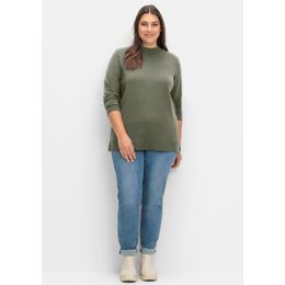 sheego Gro&szlig;e Gr&ouml;&szlig;en Feinstrickpullover mit Stehkragen, khaki, Gr&ouml;&szlig;e 52/54 - Damen