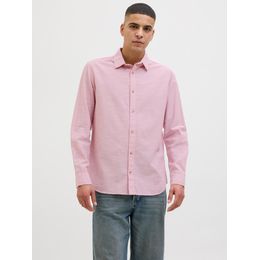 Jack & Jones Langarmhemd JACK & JONES "JJESUMMER SHIRT LS SN", Herren, Gr. M, N-Gr, pink (pink nectar), Web, Obermaterial: 83% Baumwolle, 17% Leinen, unifarben, comfort fit taillenbedeckt, ohne Ausschnitt, Manschette, Hemden, mit Hemdkragen