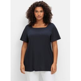 sheego Damen T-Shirt mit Karree-Ausschnitt, tiefblau, Gr&ouml;&szlig;e 56/58