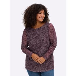 sheego Damen Langarmshirt aus Mesh, mit Bl&uuml;mchenprint, aubergine-mauve-bedruckt, Gr&ouml;&szlig;e 40/42