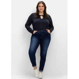 sheego Damen Skinny Jeans mit bequemer Taille, dark blue denim, Gr&ouml;&szlig;e 96