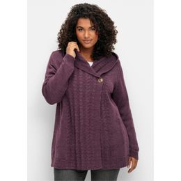 sheego by Joe Browns Damen Kapuzenstrickjacke mit Knopf, brombeer, Gr&ouml;&szlig;e 52/54