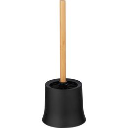 WC-Garnitur Wenko "Basic", braun (schwarz, braun), H:38cm L:14cm, Bambus, Kunststoff, Polypropylen, Reinigungsb&uuml;rsten, aus Bambus und hochwertigem Kunststoff
