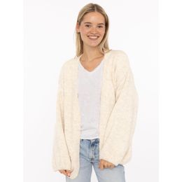Zwillingsherz Damen Strickjackebeige, Strick, Obermaterial: 70% Polyester, 18% Nylon, 12% Wolle, Strickjacken, offen, ohne Verschluss, mit Wollanteil
