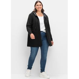 sheego Damen Sweatjacke in Longform, innen angeraut, schwarz, Gr&ouml;&szlig;e 48/50