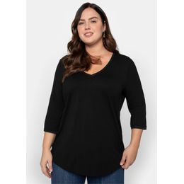 sheego Damen 3/4-Arm-Shirt in leichter A-Linie, schwarz, Gr&ouml;&szlig;e 56/58