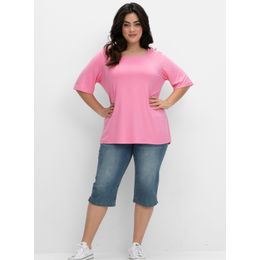 sheego Gro&szlig;e Gr&ouml;&szlig;en Shirt mit Karree-Ausschnitt, leicht tailliert, blumiges pink, Gr&ouml;&szlig;e 44/46 - Damen