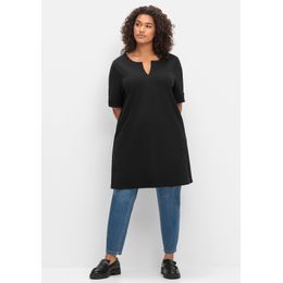 sheego Damen Longshirt mit geschlitztem Ausschnitt, schwarz, Gr&ouml;&szlig;e 44/46