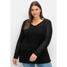 sheego Damen Ajourpullover in leichter A-Linie, schwarz, Gr&ouml;&szlig;e 40/42