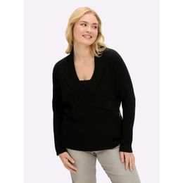 sheego by Joe Browns Damen Pullover in Wickeloptik, mit Zierkn&ouml;pfen, schwarz, Gr&ouml;&szlig;e 48/50