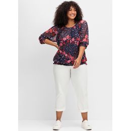 sheego by Joe Browns Damen Langarmshirt aus Mesh, mit Blumendruck, blau gemustert, Gr&ouml;&szlig;e 48/50