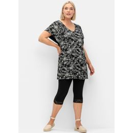 sheego Damen Shirt und Leggings mit femininen Details, schwarz-wei&szlig;, Gr&ouml;&szlig;e 44