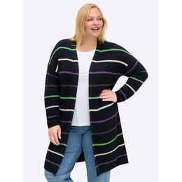 sheego Gro&szlig;e Gr&ouml;&szlig;en Longstrickjacke mit Ringeln, tiefblau-geringelt, Gr&ouml;&szlig;e 52/54 - Damen