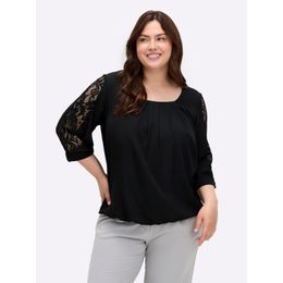 sheego by Joe Browns Damen Tunika mit transparentem Spitzeneinsatz, schwarz, Gr&ouml;&szlig;e 44