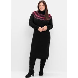 sheego Gro&szlig;e Gr&ouml;&szlig;en Strickkleid mit Norweger-Muster, schwarz, Gr&ouml;&szlig;e 50 - Damen