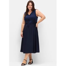 sheego Damen Cocktailkleid mit floraler Spitze, marine, Gr&ouml;&szlig;e 40