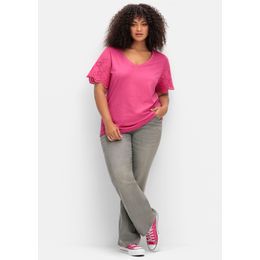 sheego by Joe Browns Damen Shirt mit Lochstickerei-&Auml;rmeln, fuchsia, Gr&ouml;&szlig;e 56/58
