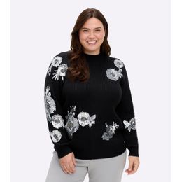 sheego by Joe Browns Damen Pullover mit Stehkragen und Paillettenstickerei, schwarz-silberfarben-gemustert, Gr&ouml;&szlig;e 48/50