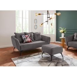 2,5-Sitzer Home Affaire "Baggio, Breite 196 cm, modern romantisches Design", schwarz (asche), B:196cm H:80cm T:103cm, Sofas, Zierkissen inklusive, Komfortsitzh&ouml;he 45 cm, schwarze Metallf&uuml;&szlig;e
